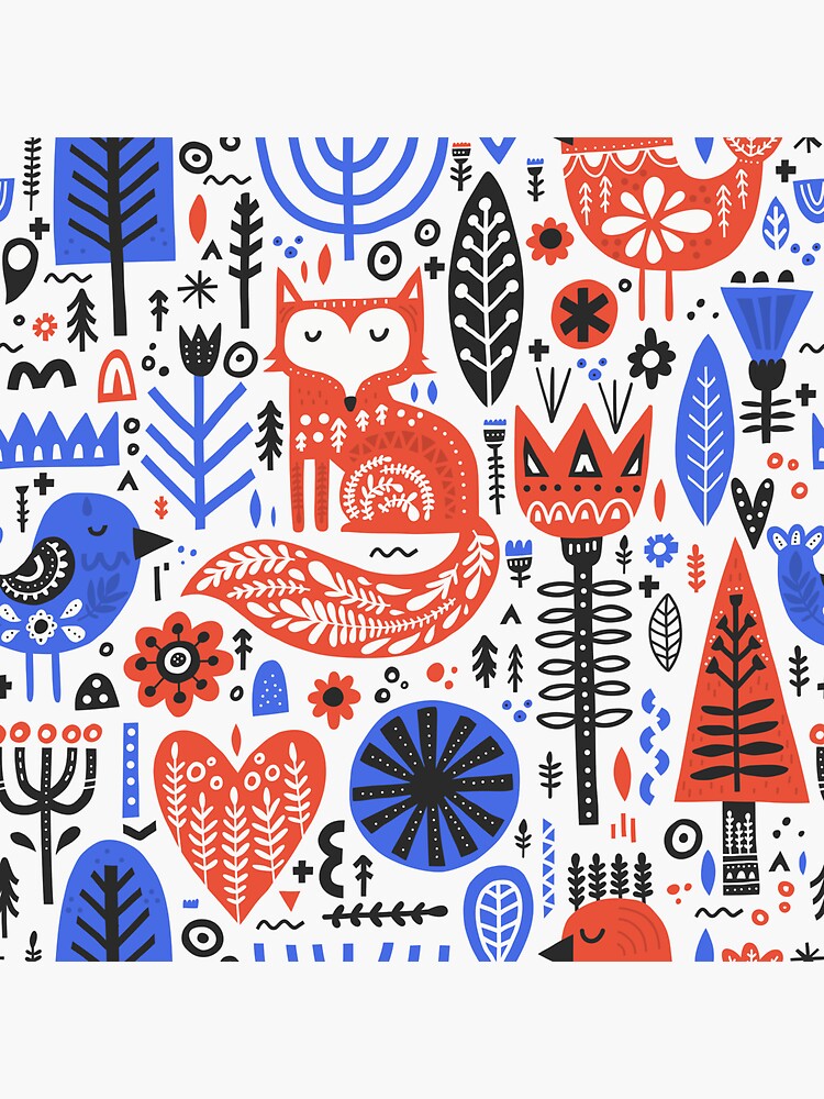 "Slavic Folk Pattern with Fox and Bird White" Sticker for Sale by ...