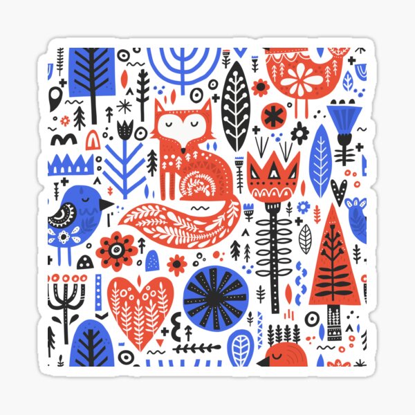 "Slavic Folk Pattern with Fox and Bird White" Sticker for Sale by ...