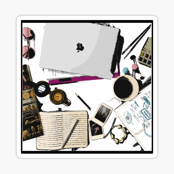 "Studygram desk composition" Sticker by rumajek | Redbubble