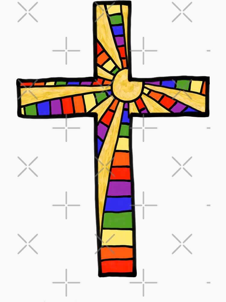 "Rainbow Sunburst Cross " Sticker for Sale by NeedlingGod | Redbubble