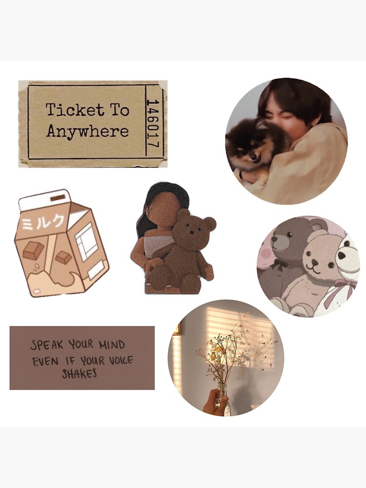 "bts v taecore brown aesthetic stickers" Sticker by cherrybcmb- | Redbubble