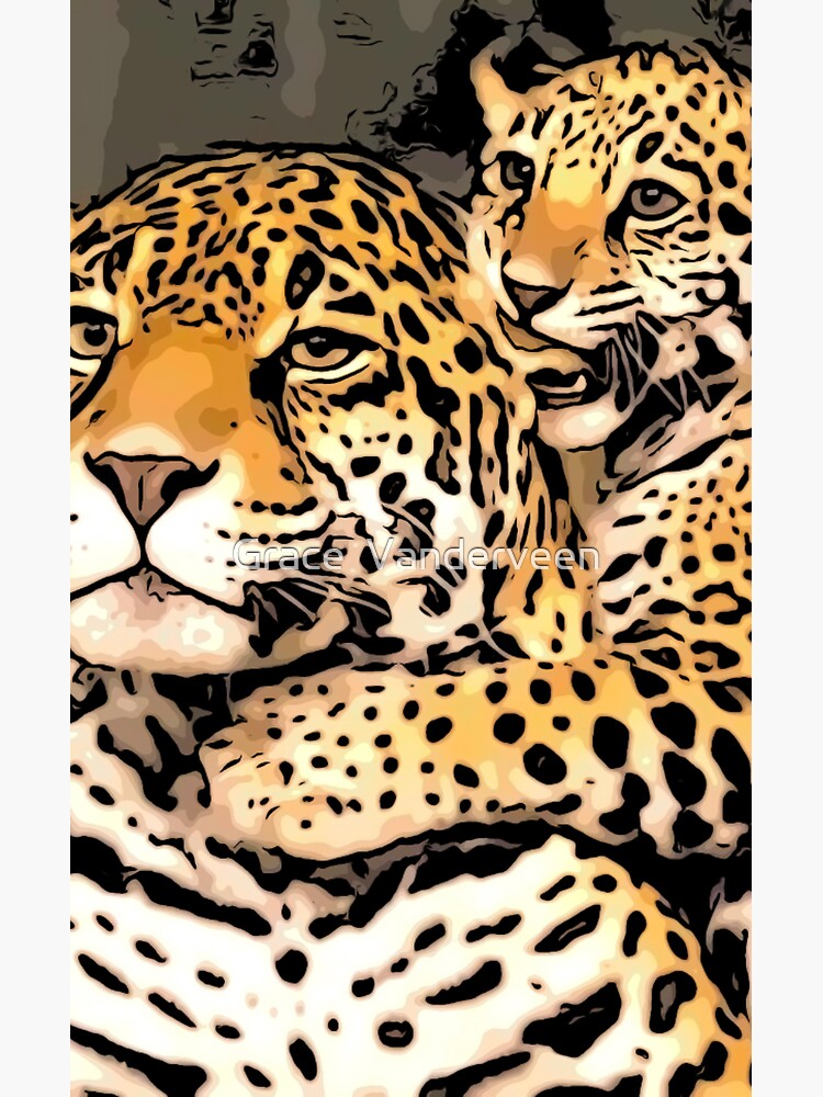 "Mama Jaguar and Her Cubs" Sticker by gracevanderveen | Redbubble