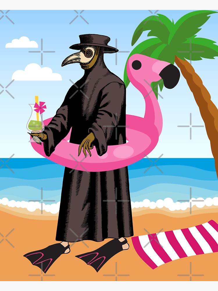 "Plague Doctor at the Beach with Flamingo Floatie and Palm Tree ...