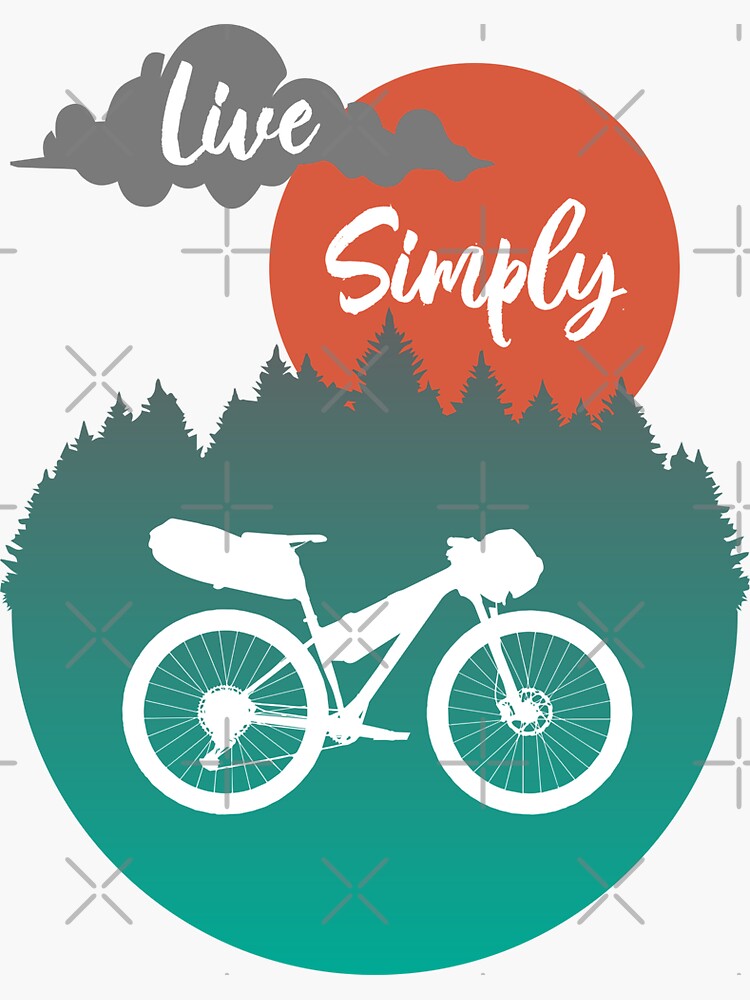 "Live Simply - Adventure Mountain Bike Artwork - Bikepacking" Sticker ...
