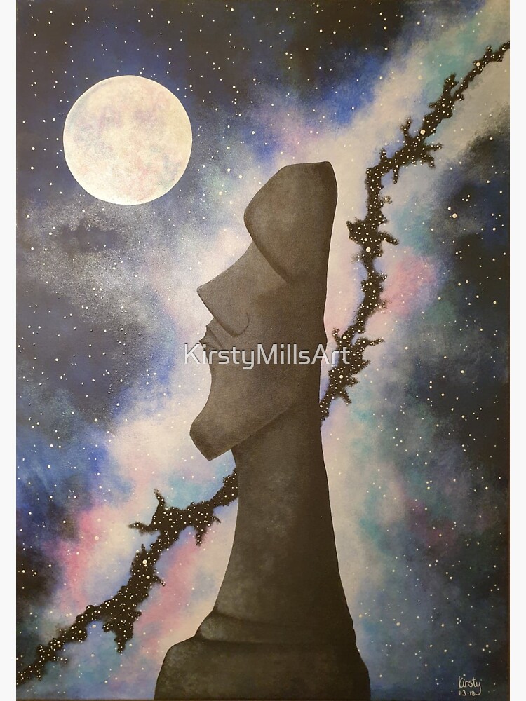 "Purple Sky Moai" Sticker by KirstyMillsArt | Redbubble