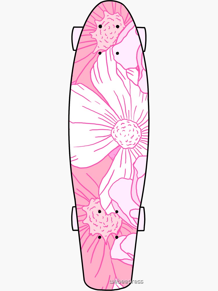 "Pink Floral Design Penny Board" Sticker for Sale by webeepress | Redbubble