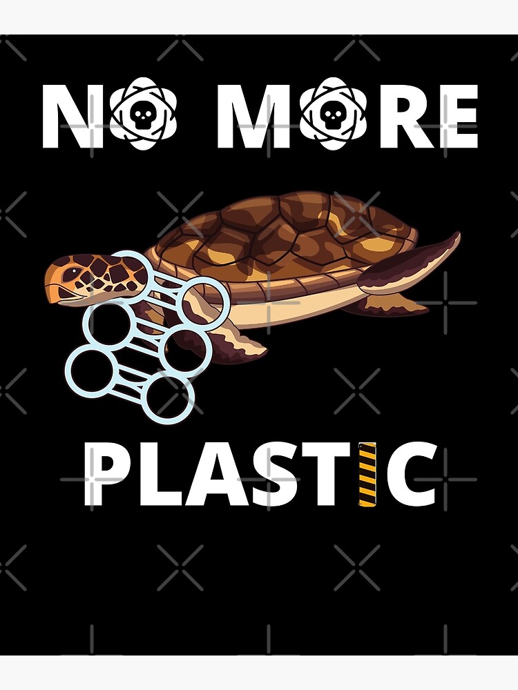 "No more plastic! Sad brown sea turtle stucked in plastic ring. Protect ...