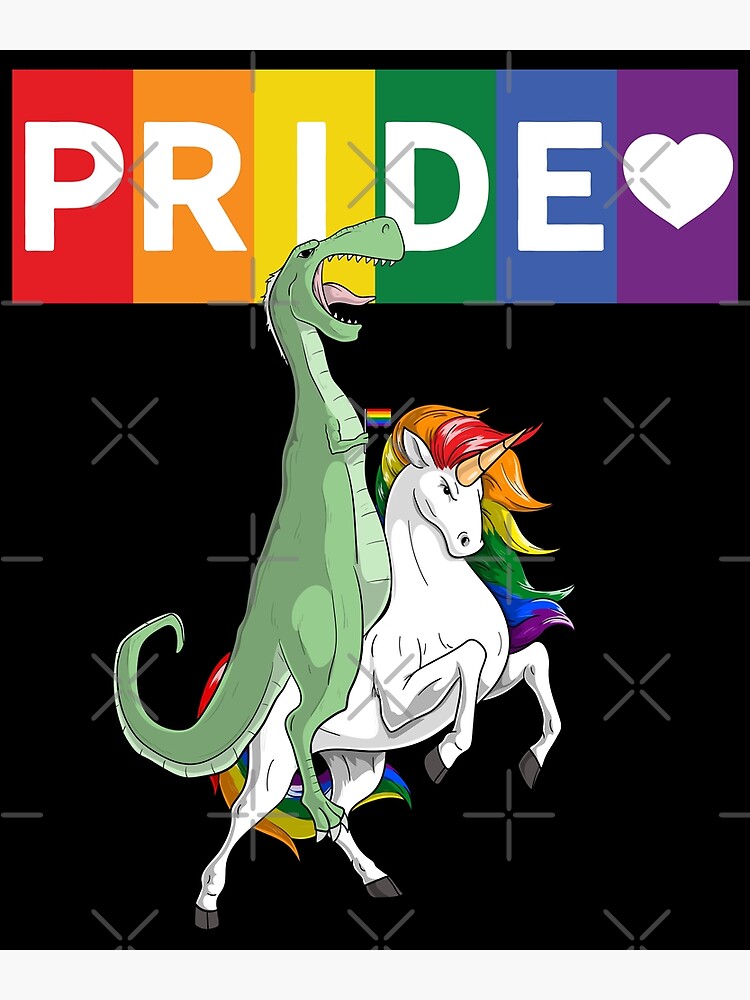 "LGBT Gay Pride Tyrannosaurus Rex T-Rex Dinosaur Riding Rainbow Unicorn ...