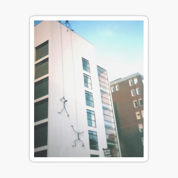 "Abseiling funny stick figures on office block" Sticker by glowvim ...
