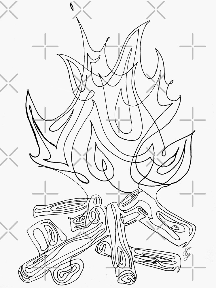 "camp fire line art" Sticker for Sale by sarahgeyskens | Redbubble