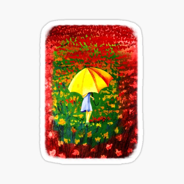 "Girl with yellow umbrella" Sticker for Sale by Temple-of-Being | Redbubble