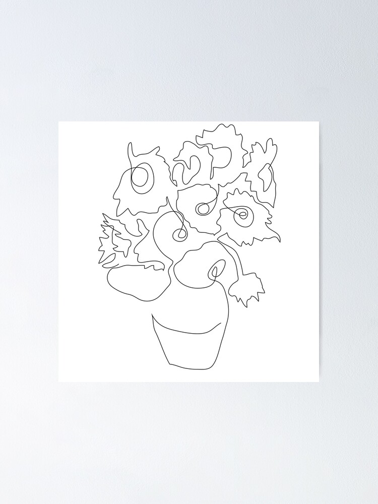 "Sunflowers Van Gogh- Famous Art- Line Drawing" Poster for Sale by ...
