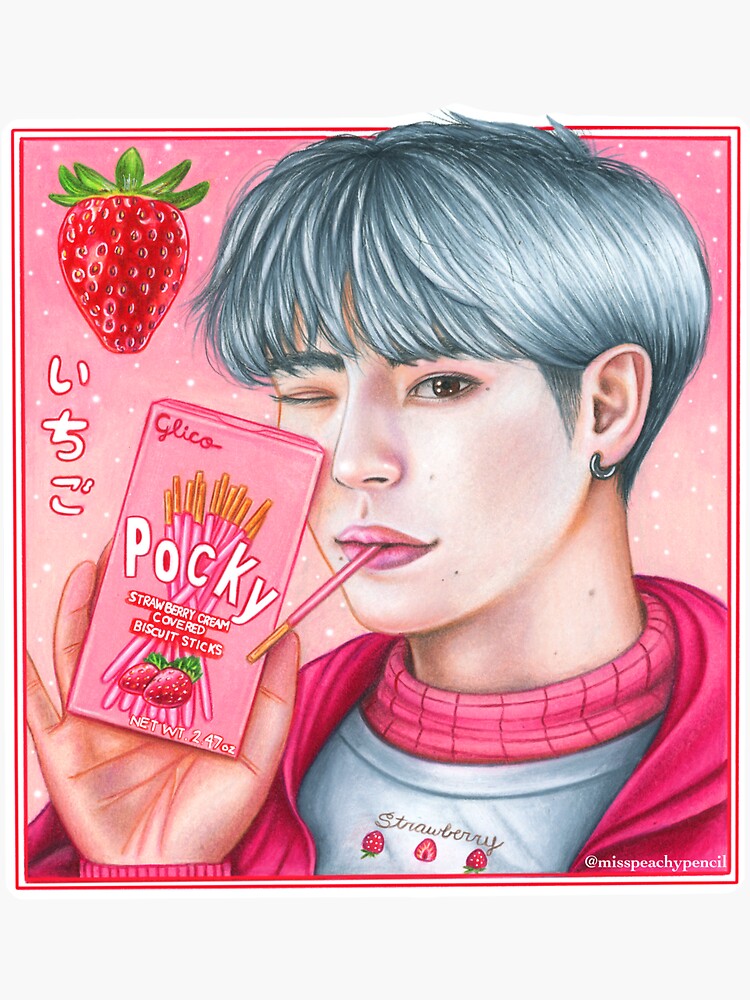 "Strawberry Pocky Kpop Boy Aesthetic" Sticker for Sale by PeachyPencil ...