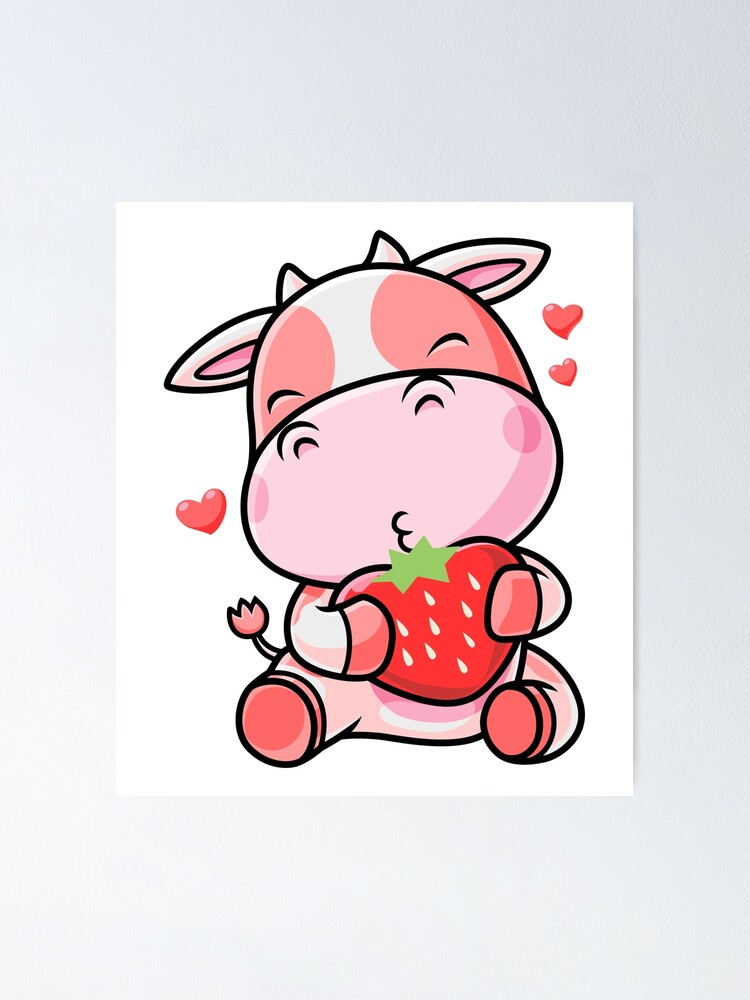 "Cute strawberry cow hugging a strawberry" Poster by rcmorigami | Redbubble
