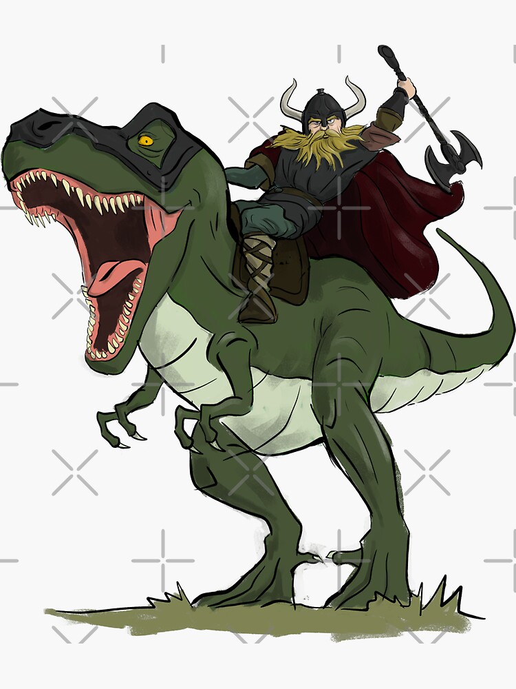 "Viking on a dinosaur" Sticker for Sale by ceeque | Redbubble