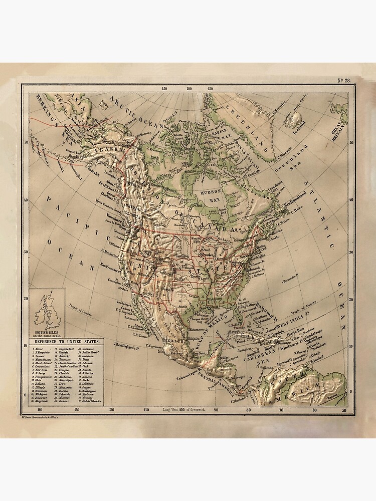 "Vintage Physical Map of North America (1880)" Poster by BravuraMedia ...