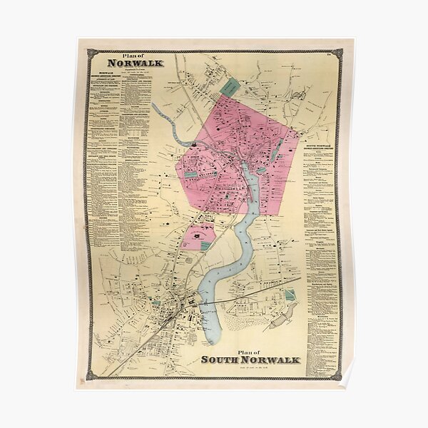 Póster «Mapa vintage de Norwalk CT (1867)» de BravuraMedia | Redbubble