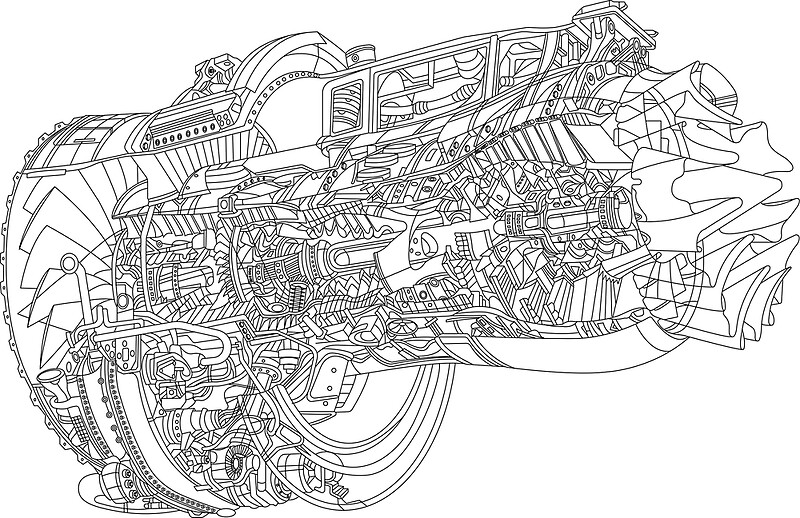 "Jet Engine line art" by cdecides | Redbubble
