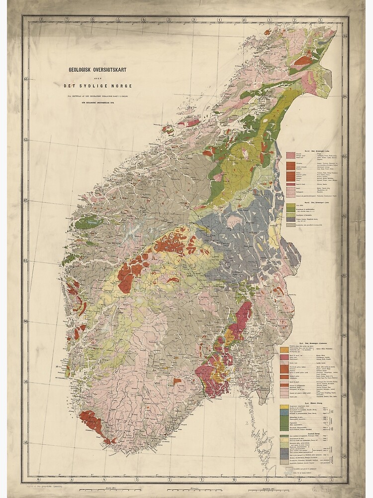 "Vintage Geological Map of Norway (1878)" Poster for Sale by ...