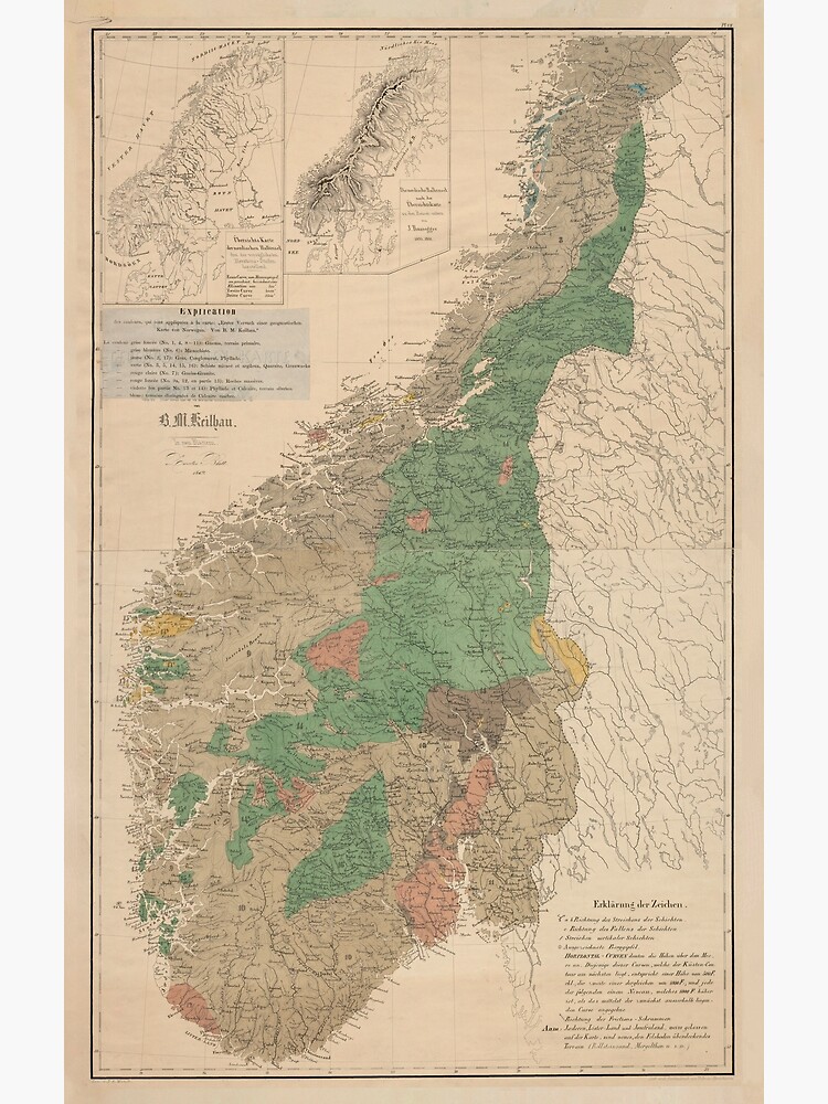 "Vintage Geological Map of Norway (1849)" Poster for Sale by ...