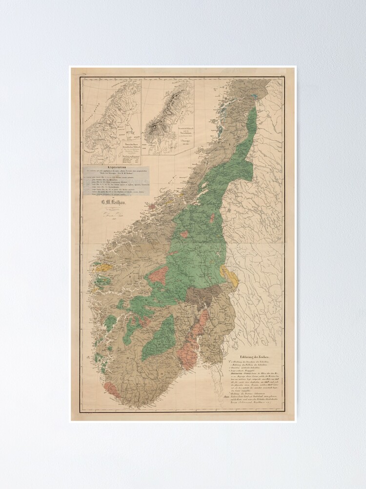 "Vintage Geological Map of Norway (1849)" Poster for Sale by ...