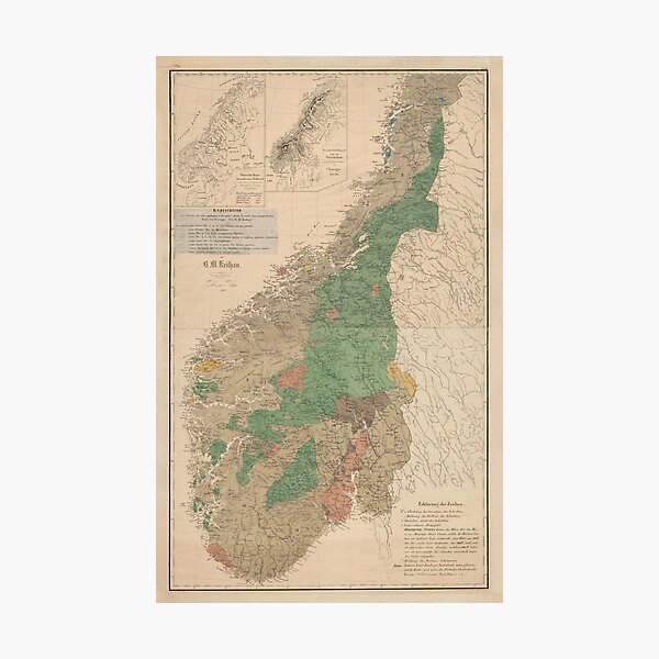 "Vintage Geological Map of Norway (1849)" Photographic Print by ...