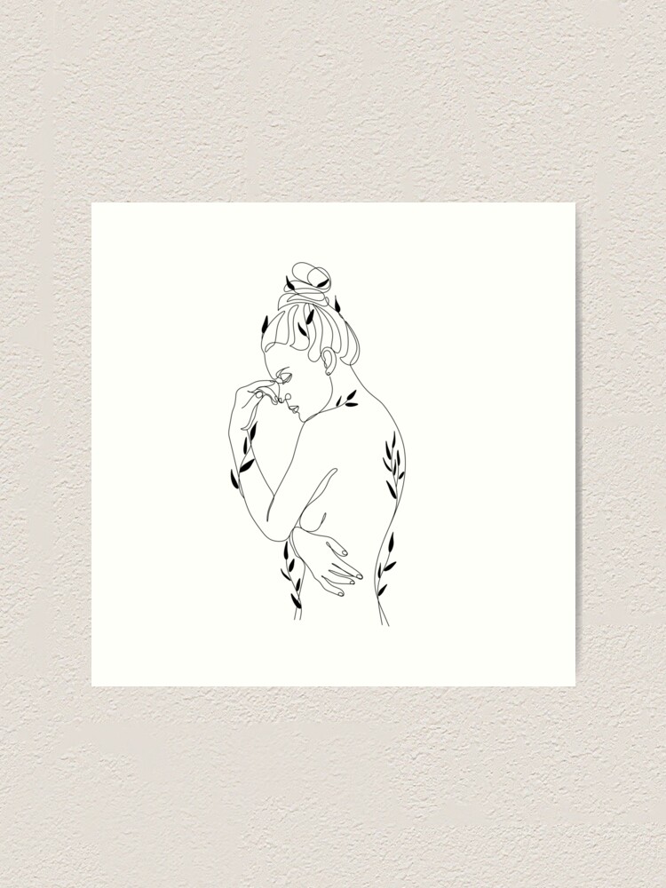 "Woman nature line drawing. Girl with leaves vector. Save Nature. Earth ...