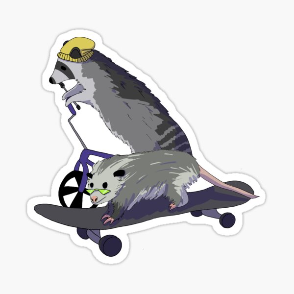 "Racoon and opossum on skateboard" Sticker for Sale by annoyingarts ...