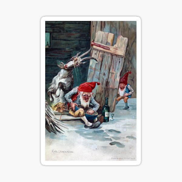 "Vintage Gnomes and Goat Christmas" Sticker by pdgraphics | Redbubble