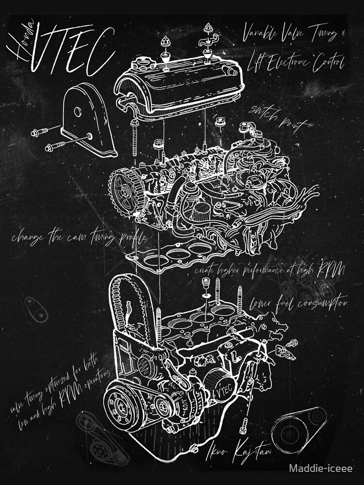 "VTEC Engine Artistic Styled BluePrint/Sketch " T-shirt by Maddie-iceee ...