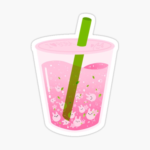 "Cute Sakura Bunny Boba - dark pink" Sticker for Sale by KTJoh | Redbubble