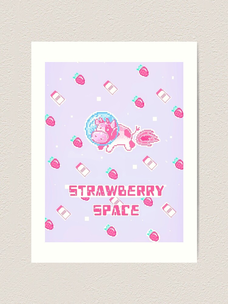 "Strawberry cow pink pixel art" Art Print by blueandpluto | Redbubble