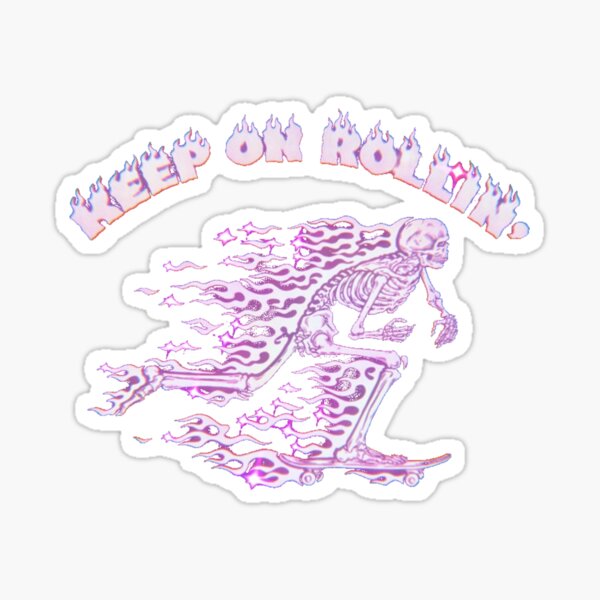 "keep on rollin' flame skating skeleton" Sticker for Sale by hannahwyt ...