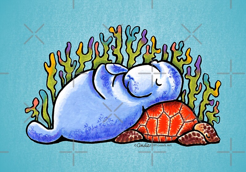 "Sea Turtle and Manatee" by offleashart | Redbubble