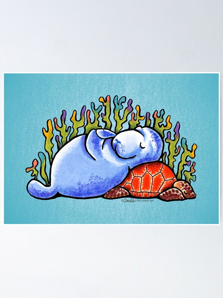 "Sea Turtle and Manatee" Poster for Sale by offleashart | Redbubble