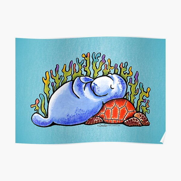 "Sea Turtle and Manatee" Poster for Sale by offleashart | Redbubble
