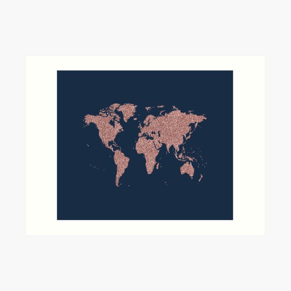 "World Map Rose Gold Glitter Sticker" Art Print by T-shirt-Designs ...