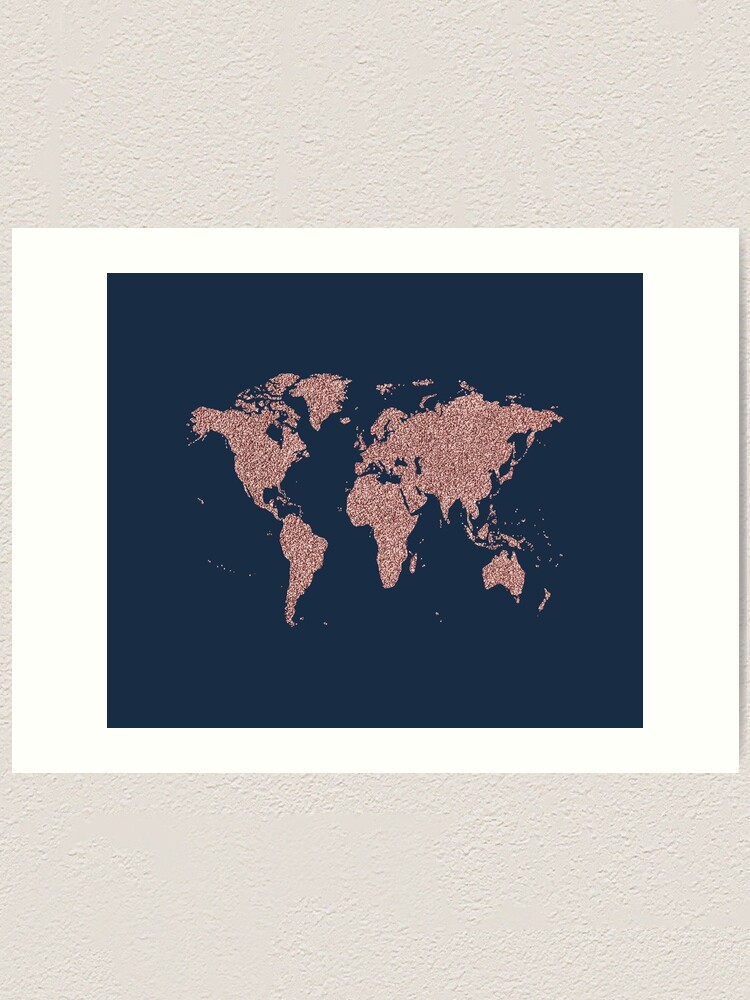 "World Map Rose Gold Glitter Sticker" Art Print by T-shirt-Designs ...
