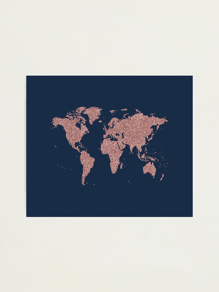 "World Map Rose Gold Glitter Sticker" Photographic Print by T-shirt ...