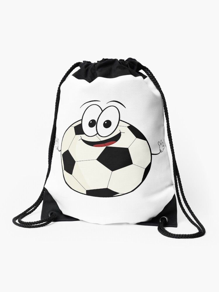 "Happy cartoon soccer ball character" Drawstring Bag for Sale by ...