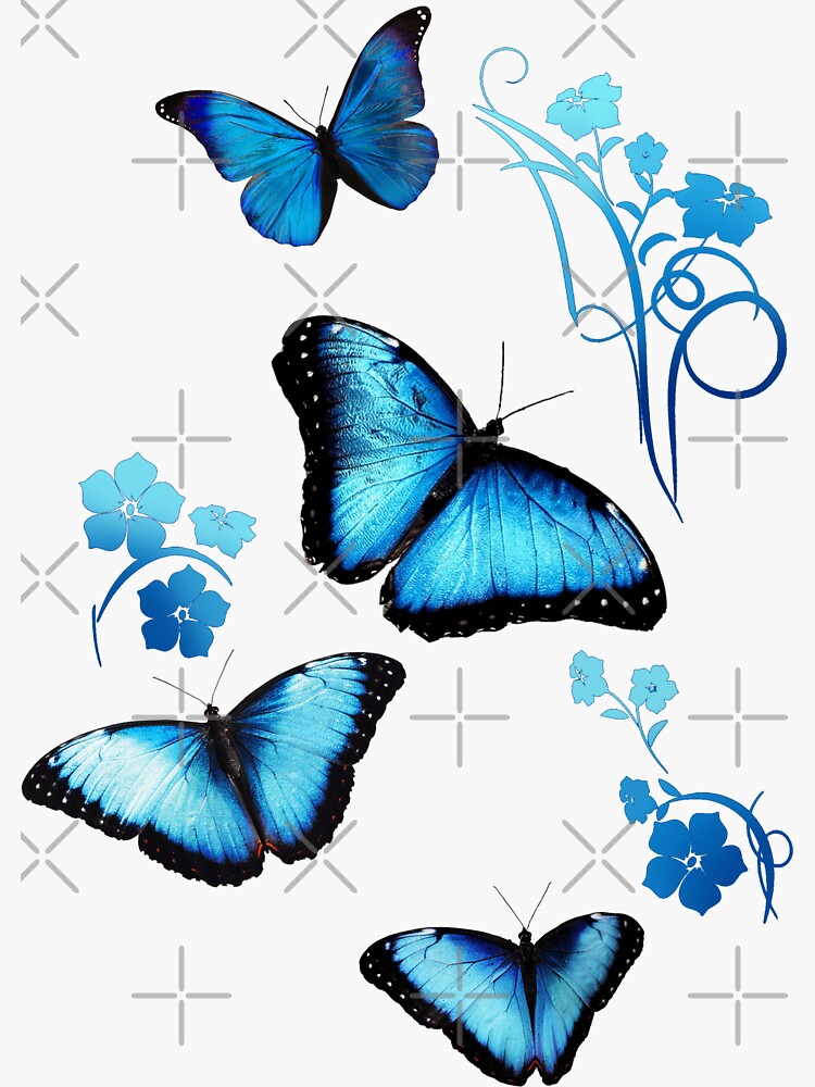 "Hydro Flask stickers - ocean blue butterfly and flowers | Sticker pack ...