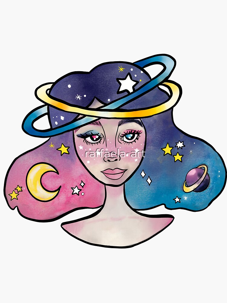 "Pink & Blue Galaxy Girl" Sticker for Sale by raffaelas-art | Redbubble