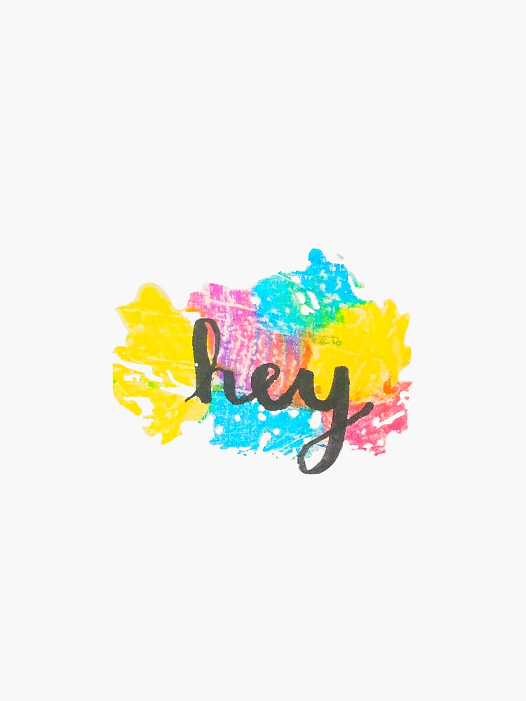 Hey” blue, yellow & pink sticker" Sticker by igp2712 | Redbubble
