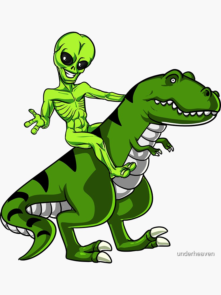 "Space Alien Riding T-Rex Dinosaur" Sticker for Sale by underheaven ...