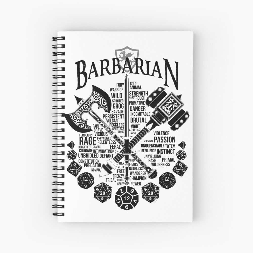 "RPG Class Series: Barbarian - Black Version" Spiral Notebook by ...