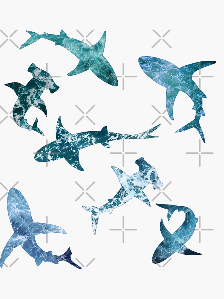 "Hydro Flask stickers - ocean blue shark group with sea wave texture ...
