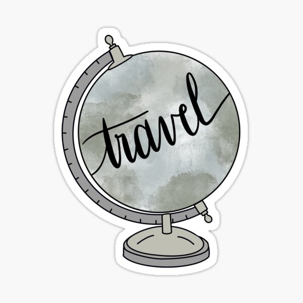 "Watercolor globe and travel quote in cursive lettering" Sticker for ...