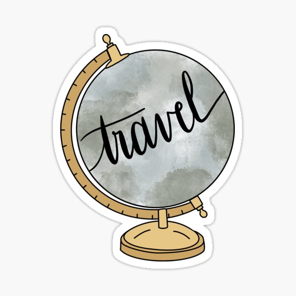 "Watercolor globe and travel quote in cursive lettering" Sticker for ...