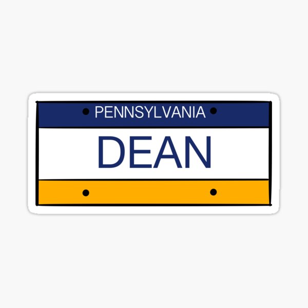 "Pennsylvania License Plate Name Dean" Sticker for Sale by ...