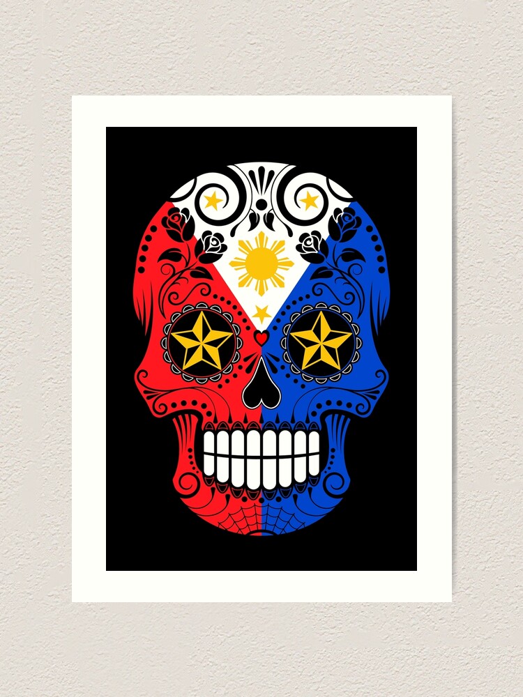 "Sugar Skull with Roses and Flag of The Philippines" Art Print for Sale ...